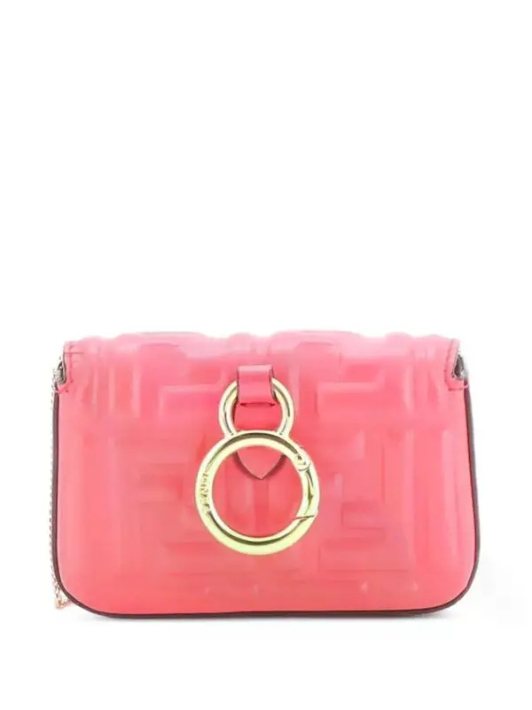 Fendi Chain Baguette Charm Bag Zucca Embossed Leather Nano Crossbody Bag - Pink