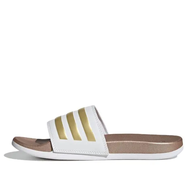 Adidas Adilette Comfort Slide 'white Matte Gold - Cloud White/matte Gold