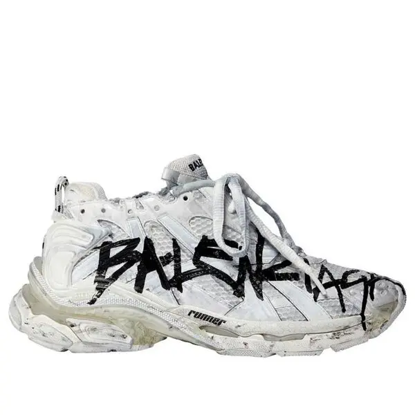 Balenciaga Runner Sneakers With Graffiti Print - White