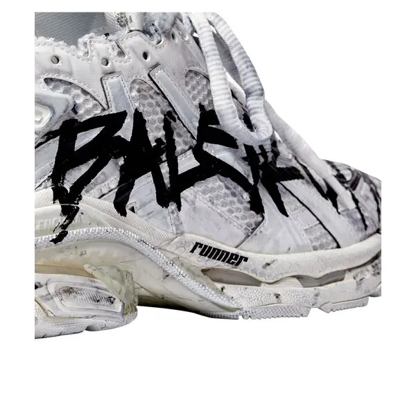 Balenciaga Runner Sneakers With Graffiti Print - White