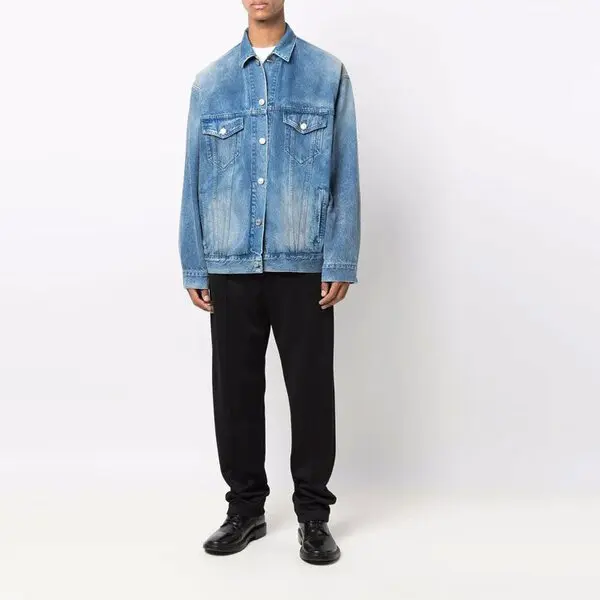 Balenciaga Bb Sprayed Denim Jacket Large Fit 'electric Blue Fuchsia