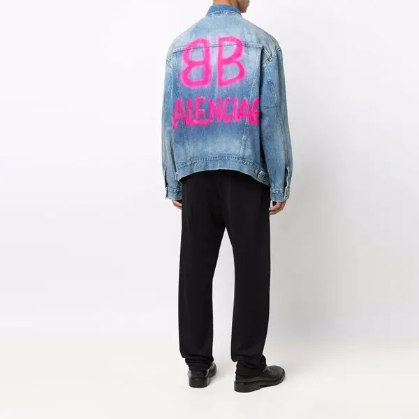 Balenciaga Bb Sprayed Denim Jacket Large Fit 'electric Blue Fuchsia
