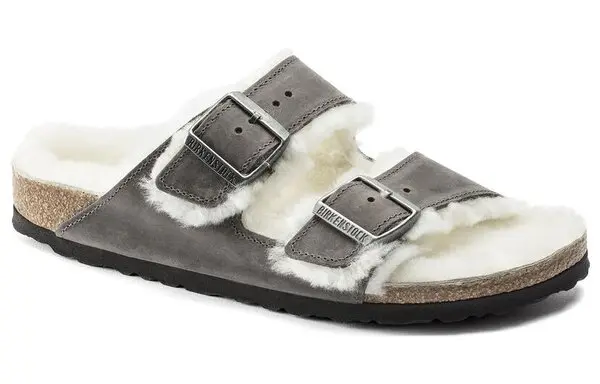 BIRKENSTOCK Arizona Shearling Waxy Leather Oiled Sandals