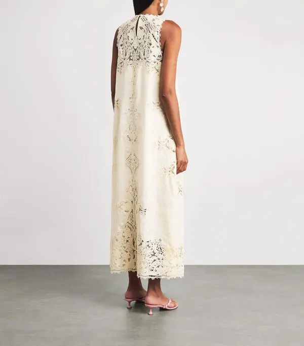Ulla Johnson Embroidered Linen Midi Dress - Ivory