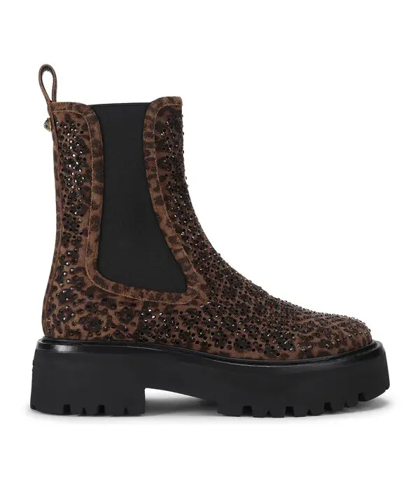 Kurt Geiger Embellished Leopard Print Suede Chelsea Boots - Brown