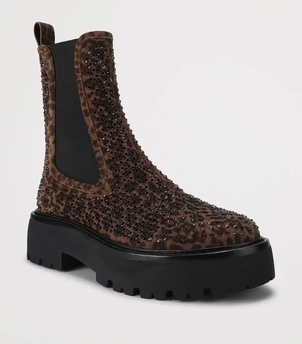 Kurt Geiger Embellished Leopard Print Suede Chelsea Boots