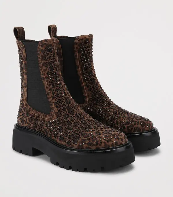 Kurt Geiger Embellished Leopard Print Suede Chelsea Boots