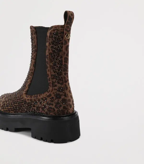 Kurt Geiger Embellished Leopard Print Suede Chelsea Boots