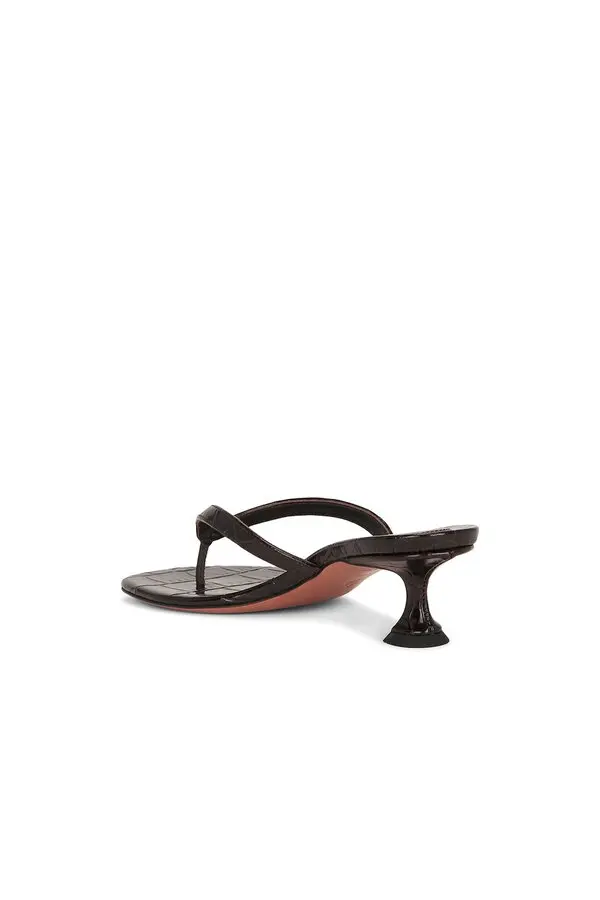 Amina Muaddi Juliette Kitten Heel Thong Sandals - Shiny Coffee Croc