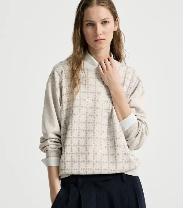 Brunello Cucinelli Cashmere Houndstooth Sequin Sweater