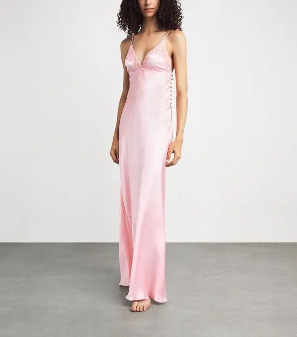 Rosamosario Silk Lace-trim Maxi Slip Dress