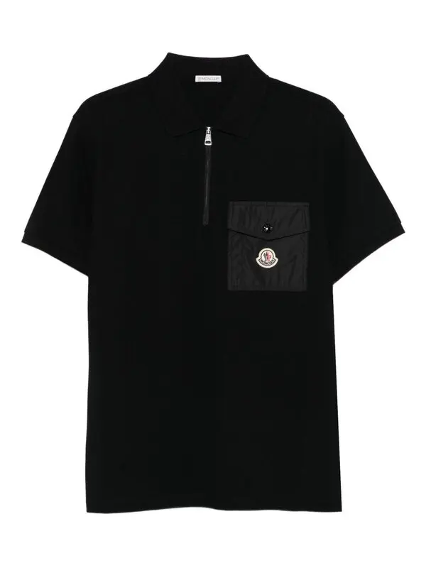 Moncler Logo Cotton Polo Shirt - Black