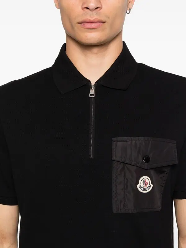 Moncler Logo Cotton Polo Shirt - Black