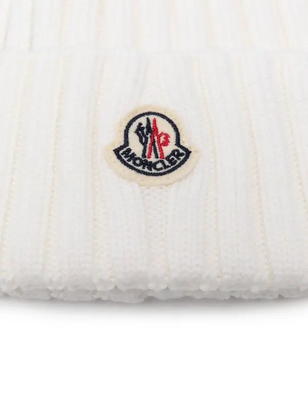 Moncler Logo Wool Beanie - White