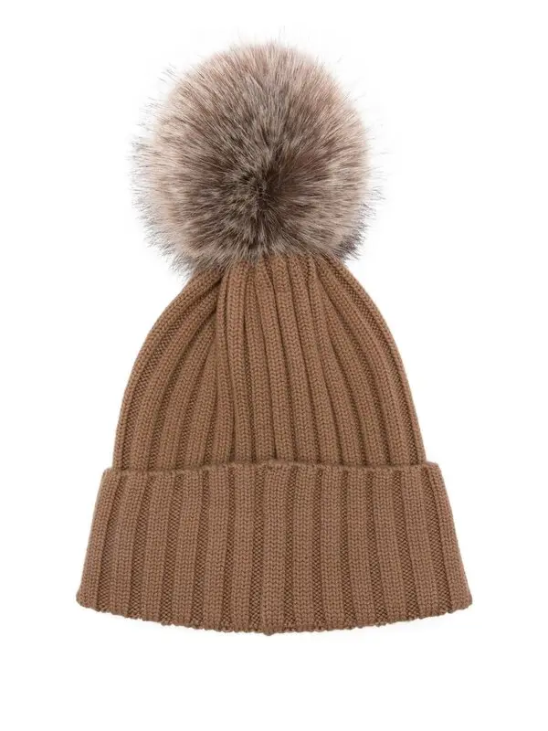 Moncler Logo Wool Beanie - Brown