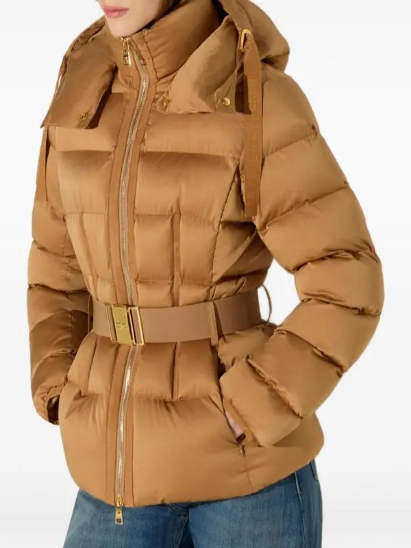 Elisabetta Franchi Short Down Jacket With Jewel Buckle Belt