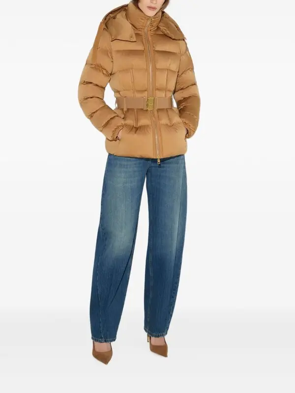 Elisabetta Franchi Short Down Jacket With Jewel Buckle Belt