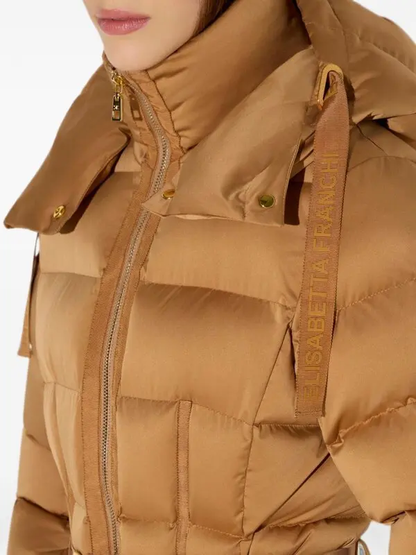 Elisabetta Franchi Short Down Jacket With Jewel Buckle Belt