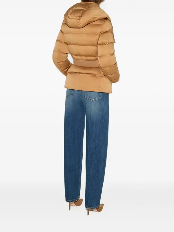 Elisabetta Franchi Short Down Jacket With Jewel Buckle Belt