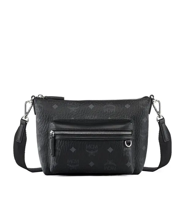 Mcm Allover Logo Print Shoulder Bag - Black
