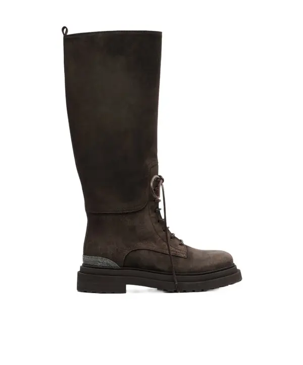Brunello Cucinelli Monili Lace-up Knee-high Boots - Brown