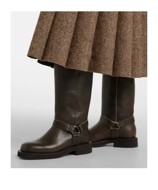 Brunello Cucinelli Monili Leather Knee-high Boots