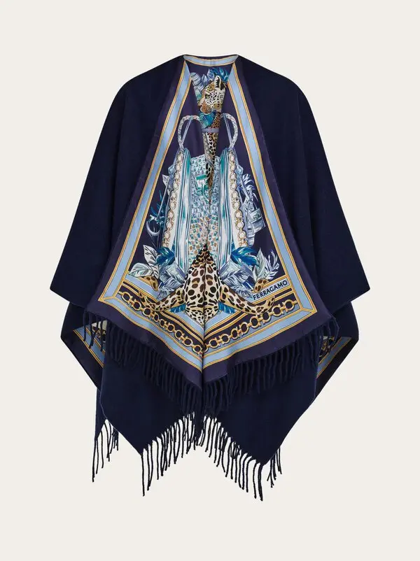 FERRAGAMO Feline Print Cashmere And Silk Reversible Cape