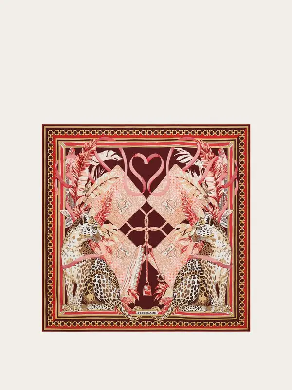 FERRAGAMO Feline Print Silk Foulard - Red