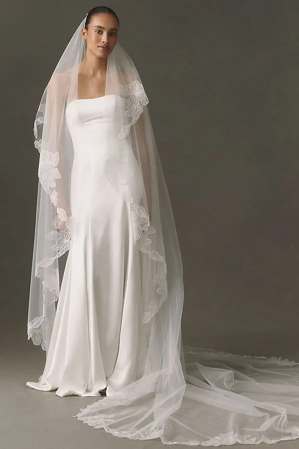 PRONOVIAS Sequ Floral Cathedral Veil - White