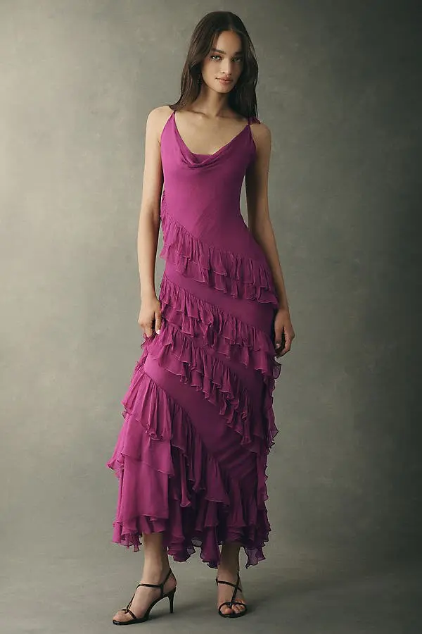 Ronny Kobo Deon Ruffled Maxi Dress - Purple