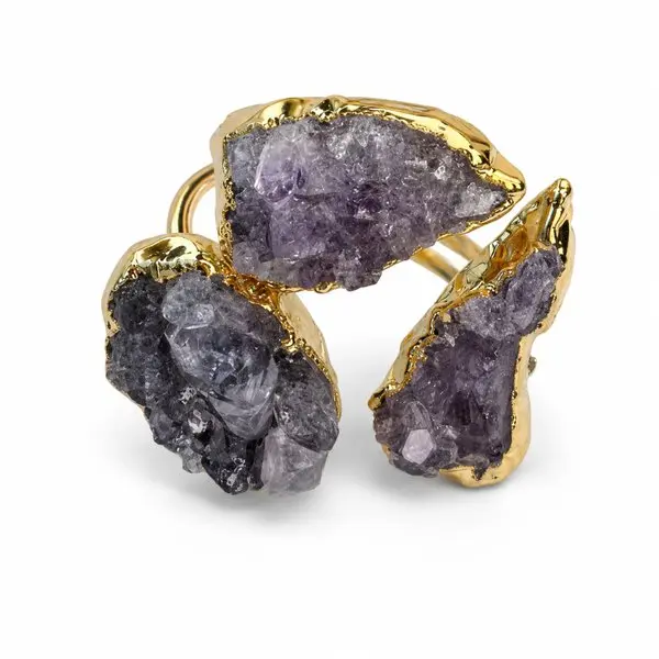 BY OZGE Purple / Gold Amethyst Trinity Positive Energy Gold Plated Adjustable Ring Purple - Purple/gold