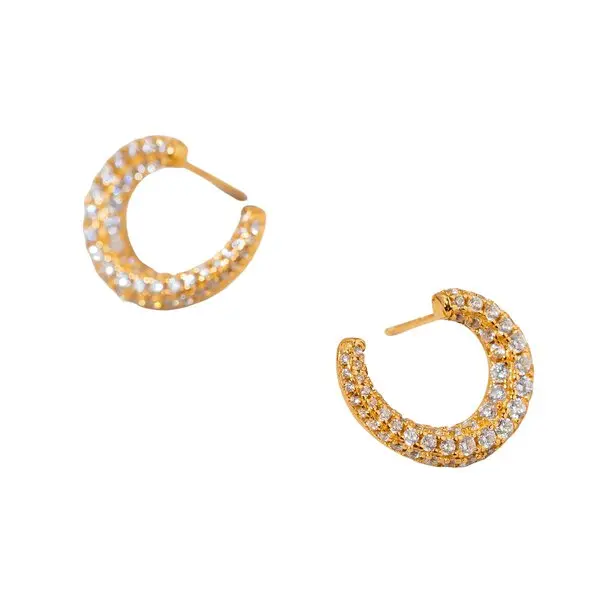 ZYNNIA COLLECTIVE Curved Pave Diamond Huggie Earrings - Gold