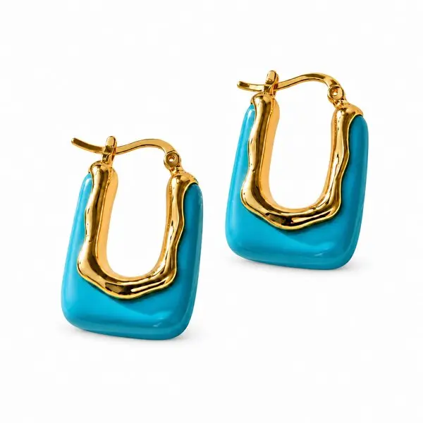  By Ozge Sculptural Hoop Earrings With Turquoise Enamel And Gold Plating - Blue/gold