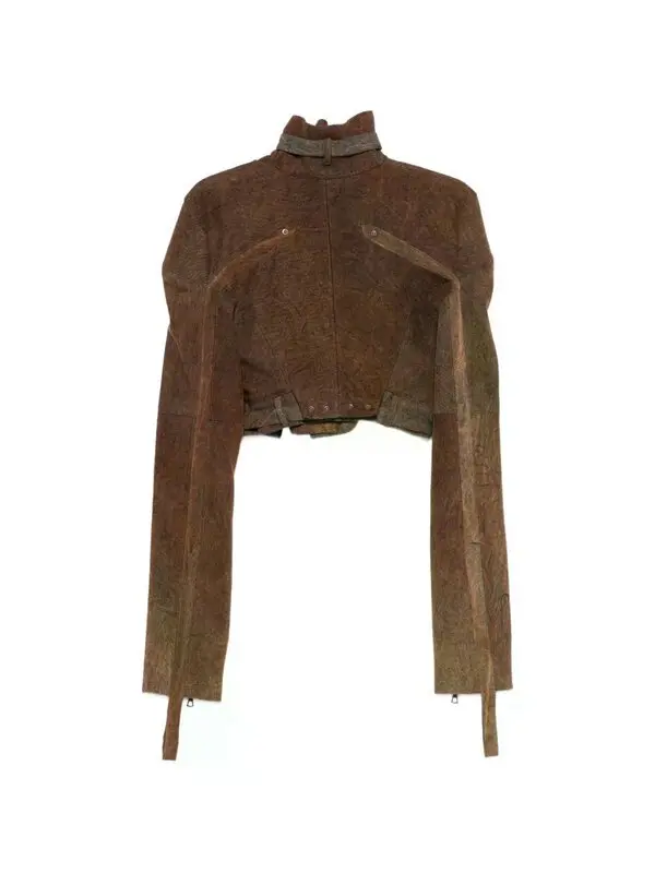 YEHUAFAN Cropped Buckled Denim Jacket