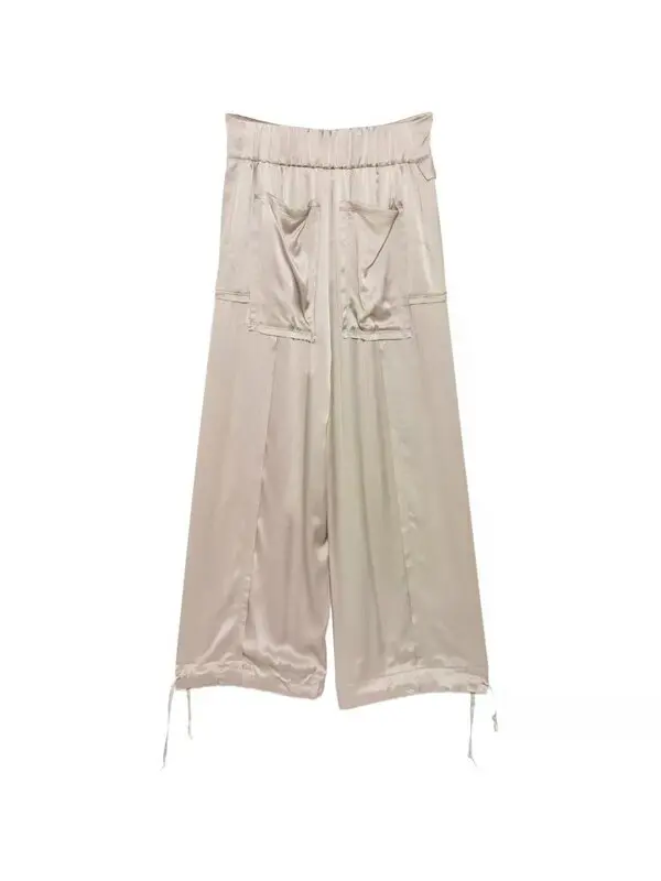 YEHUAFAN Palazzo Pants With Drawstring Hem - Neutrals