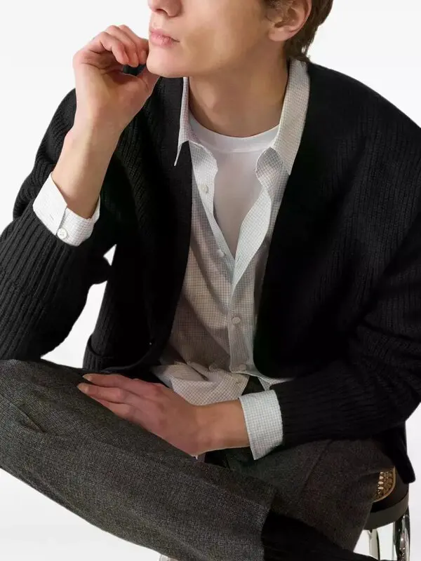 LARDINI Ribbed Knit V-neck Cardigan