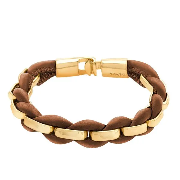 CORSO JEWELRY Gold And Leather Braided Link Bracelet