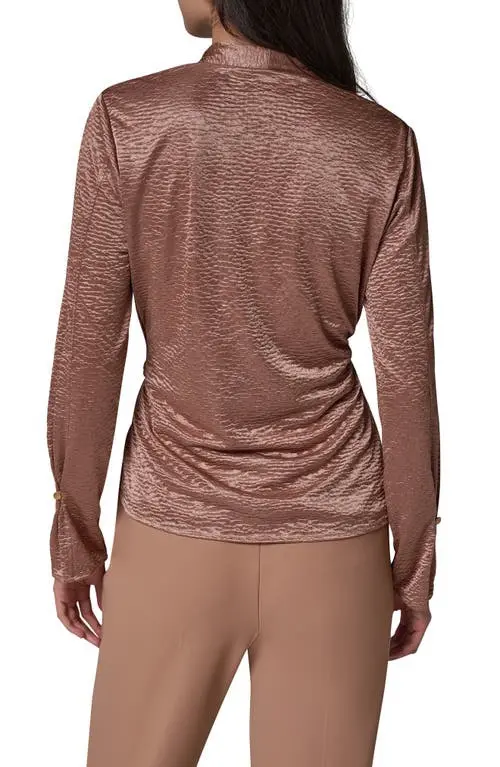 Donna Karan New York Crinkle Satin Tie Waist Top - Camel
