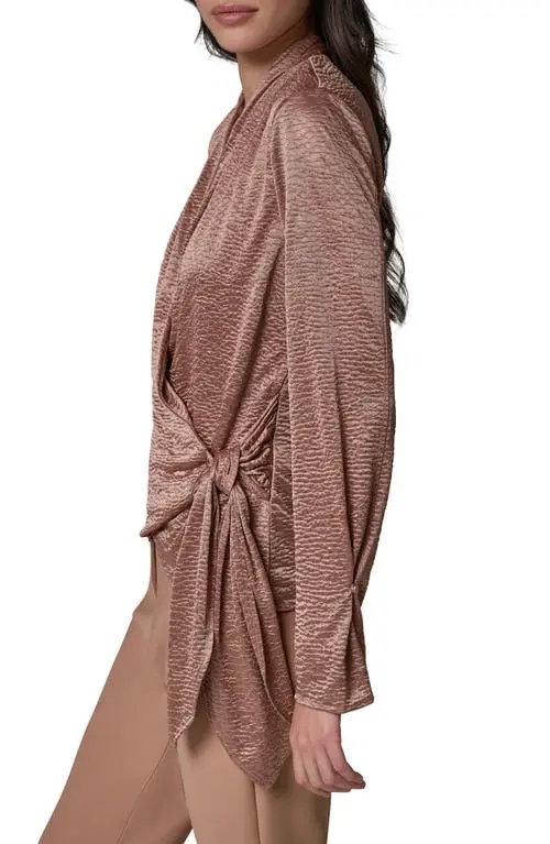 Donna Karan New York Crinkle Satin Tie Waist Top - Camel