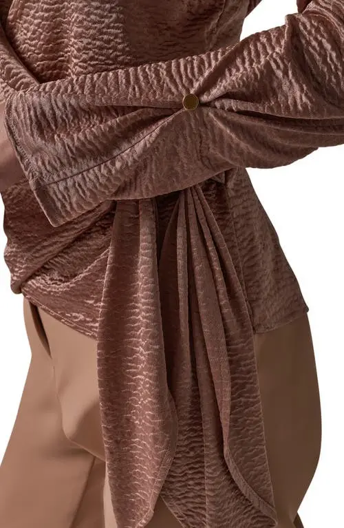 Donna Karan New York Crinkle Satin Tie Waist Top - Camel