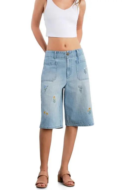 BILLY T Embroidered Denim Culottes