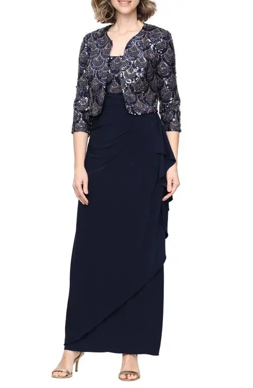 Alex Evenings Matte Jersey Two-piece Gown With Bolero Jacket