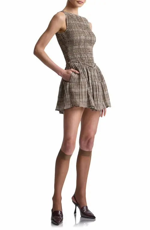 Avec Les Filles Smocked Basque Waist Mini Dress