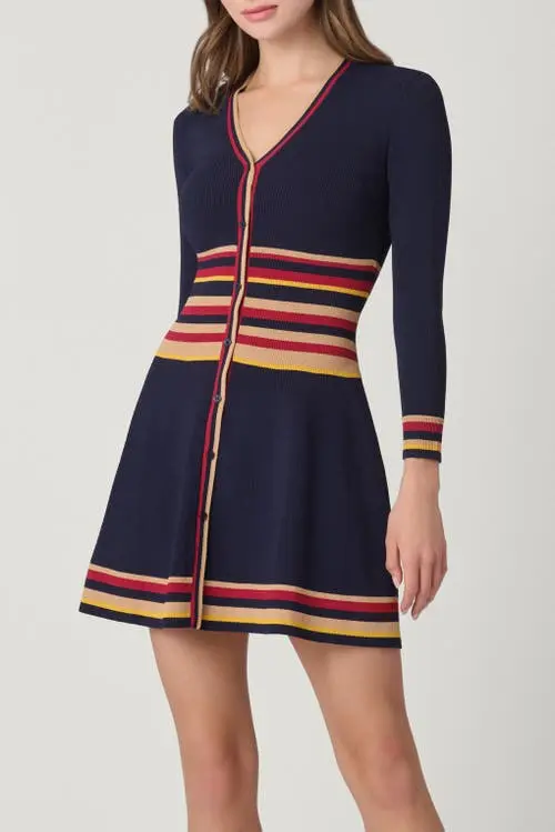 Shoshanna Multi Stripe Knit Pauli Dress - Navy Multi