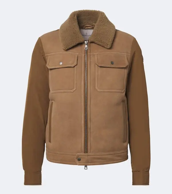 Moncler Shearling-trimmed Suede Down Jacket - Beige