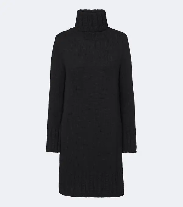 Moncler Rollneck Alpaca And Wool-blend Minidress - Black