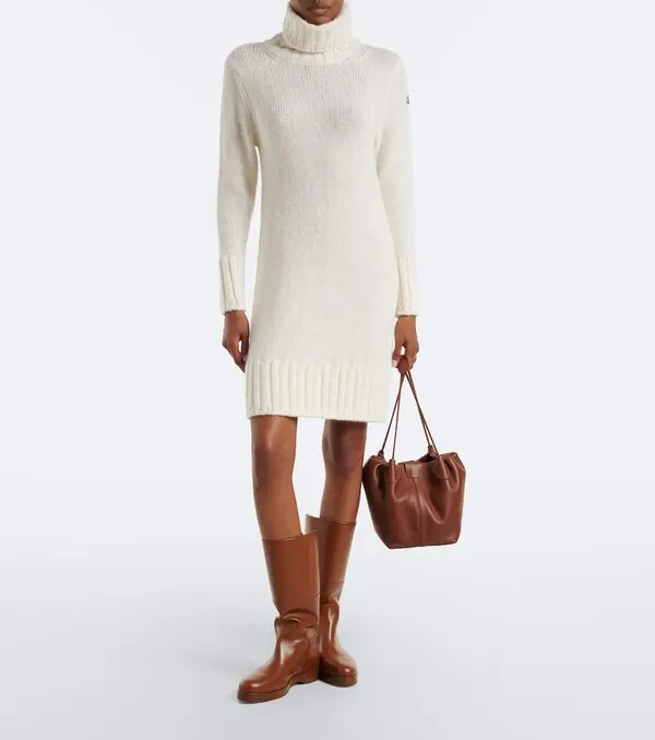 Moncler Rollneck Alpaca And Wool-blend Minidress - White