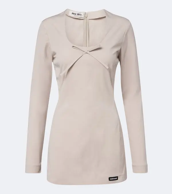 Miu Miu Cotton-blend Poplin Mini Dress With Bow Detail - White