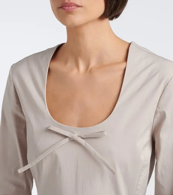 Miu Miu Cotton-blend Poplin Mini Dress With Bow Detail - White