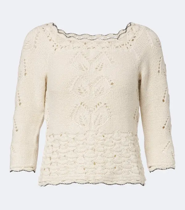 MARANT ETOILE Lua Pointelle Cotton And Wool Sweater - White